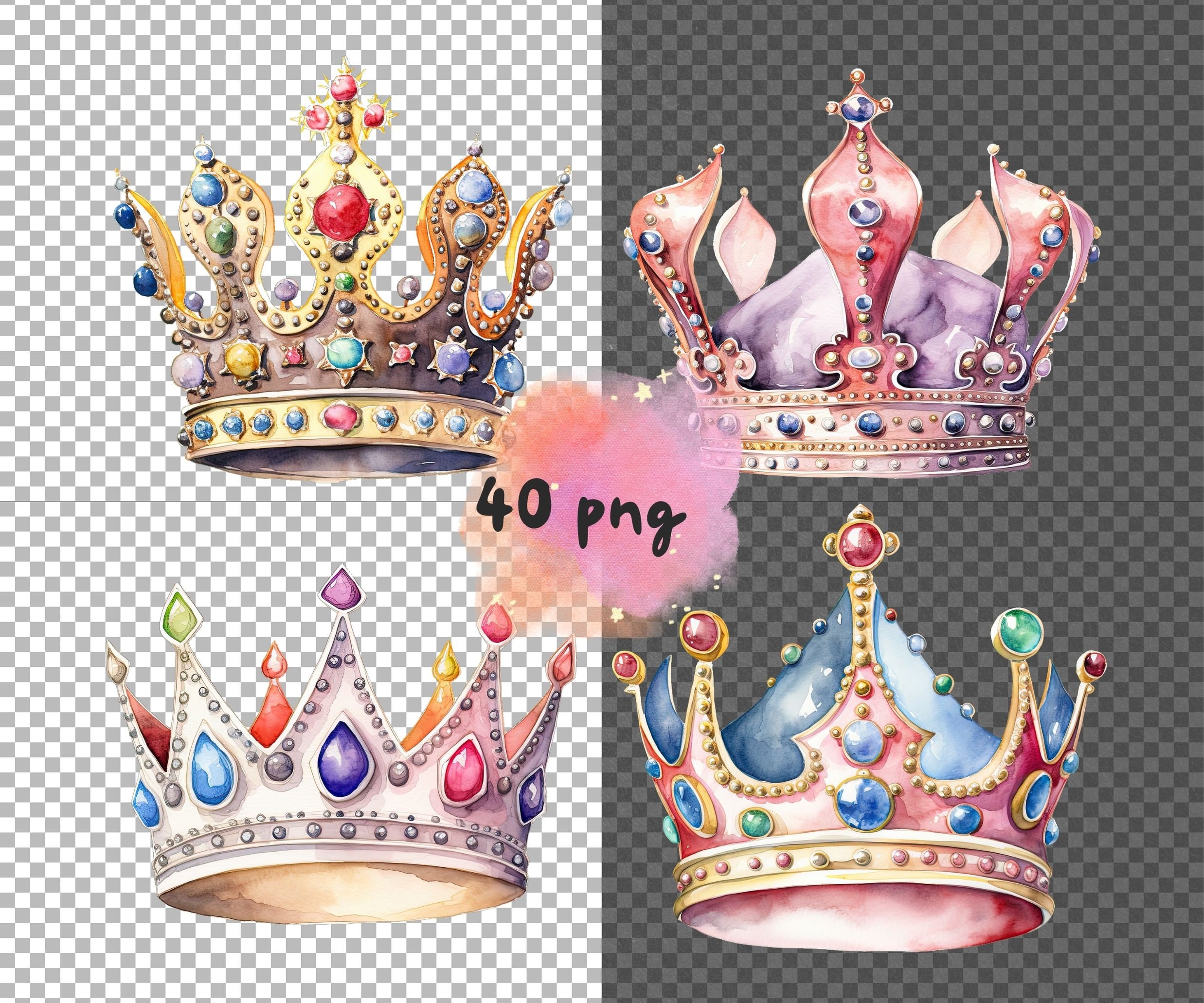 Crown Clipart, Fantasy Crown Watercolor Clipart,cartoon Pastel Pink ...
