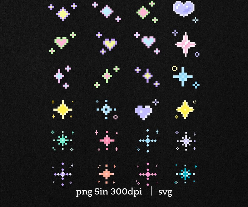 Vintage Kawaii Pixel Sparkle Icons SVG PNG for Twitch Stream Overlay ...