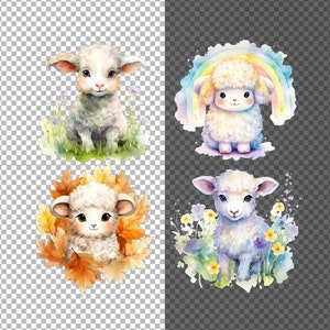 Chubby Sheep Watercolor Clipart - Cute Kawaii Cartoon Sheep, Baby Lamb ...