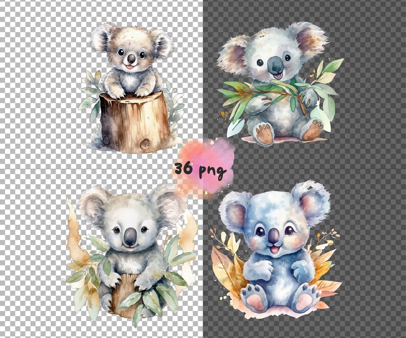 Chubby Koalas Watercolor Clipart Cute Kawaii Cartoon Koalas - Etsy