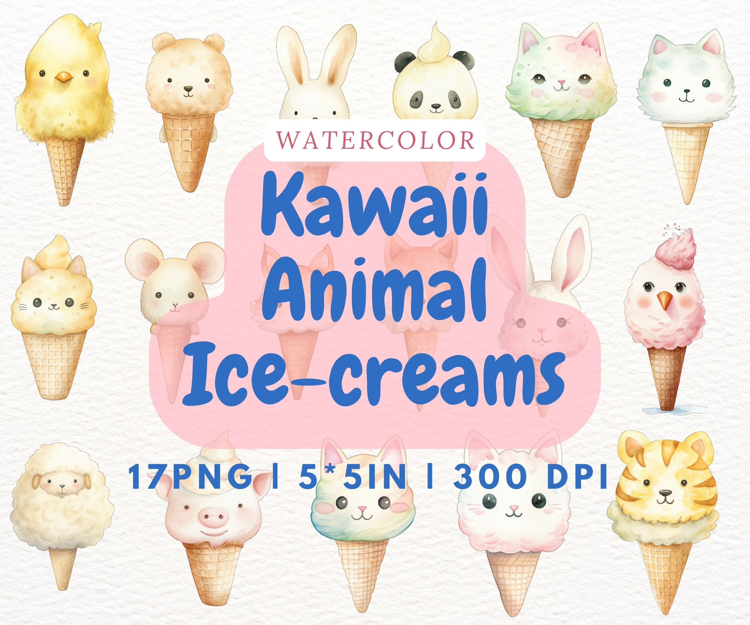 Watercolor Ice Cream Cone Clipart Pastel Colorschubby Funny - Etsy