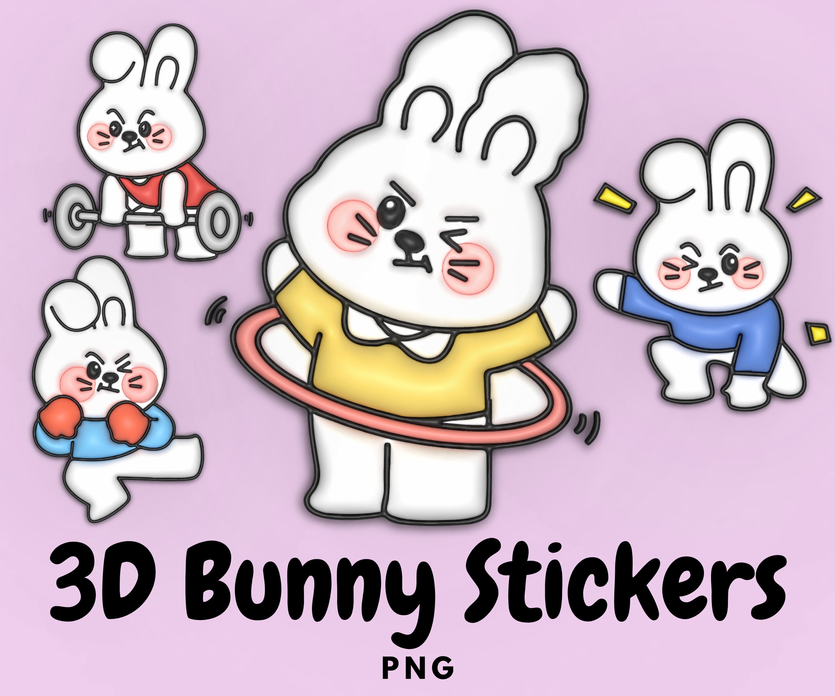 3D Bunny Stickers for Digital Notebooks, 4 Styles, Realistic Cute ...