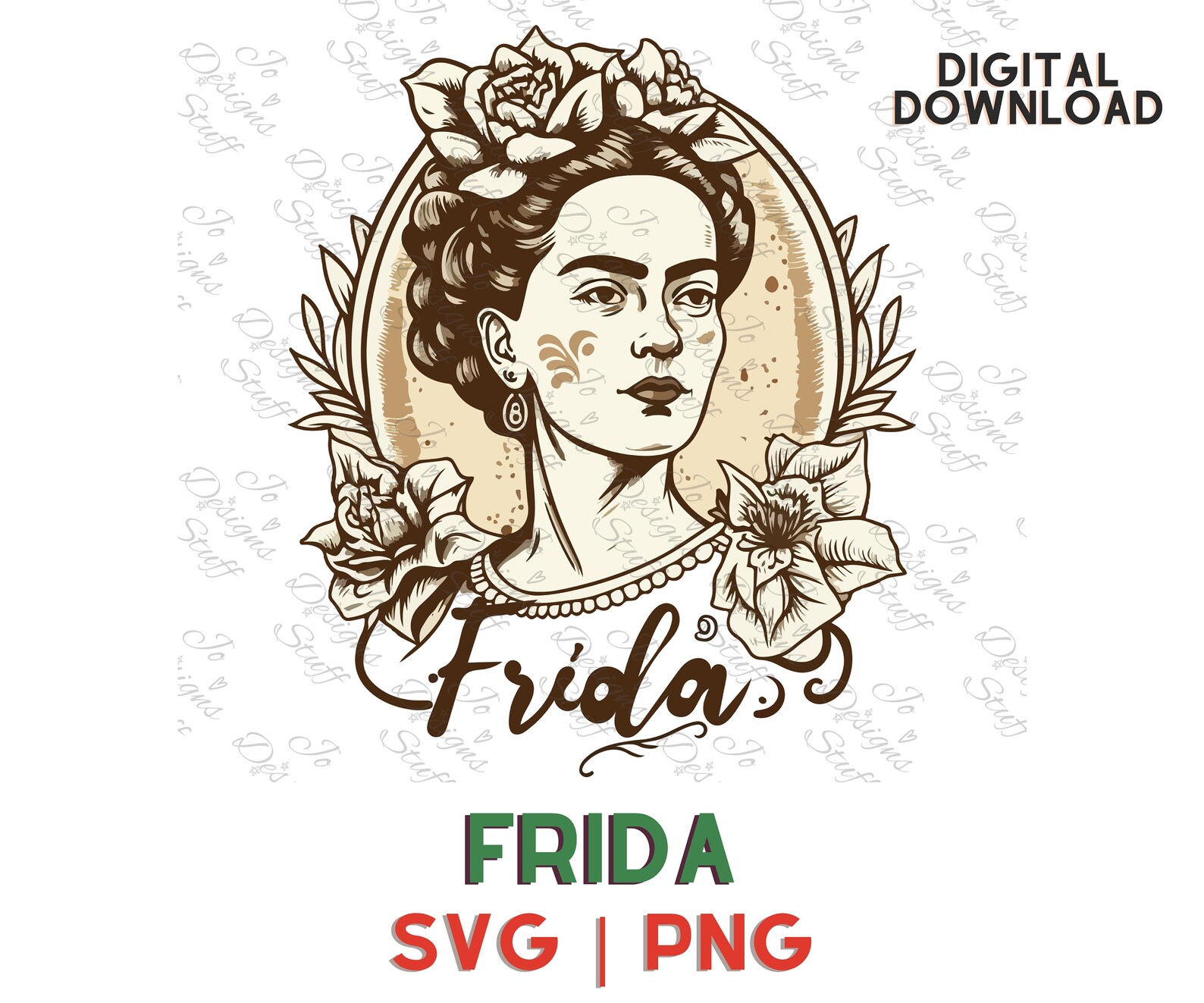 Frida Kahlo Svg, Vintage Retro Frida Kahlo With Floral Clipart Vector ...