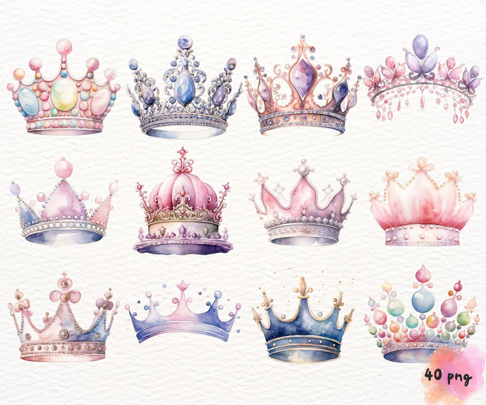 Crown Clipart, Fantasy Crown Watercolor Clipart,cartoon Pastel Pink ...