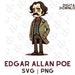 Edgar Allan Poe Svg, Cartoon Edgar Allan Poe Clipart Vector With Raven ...