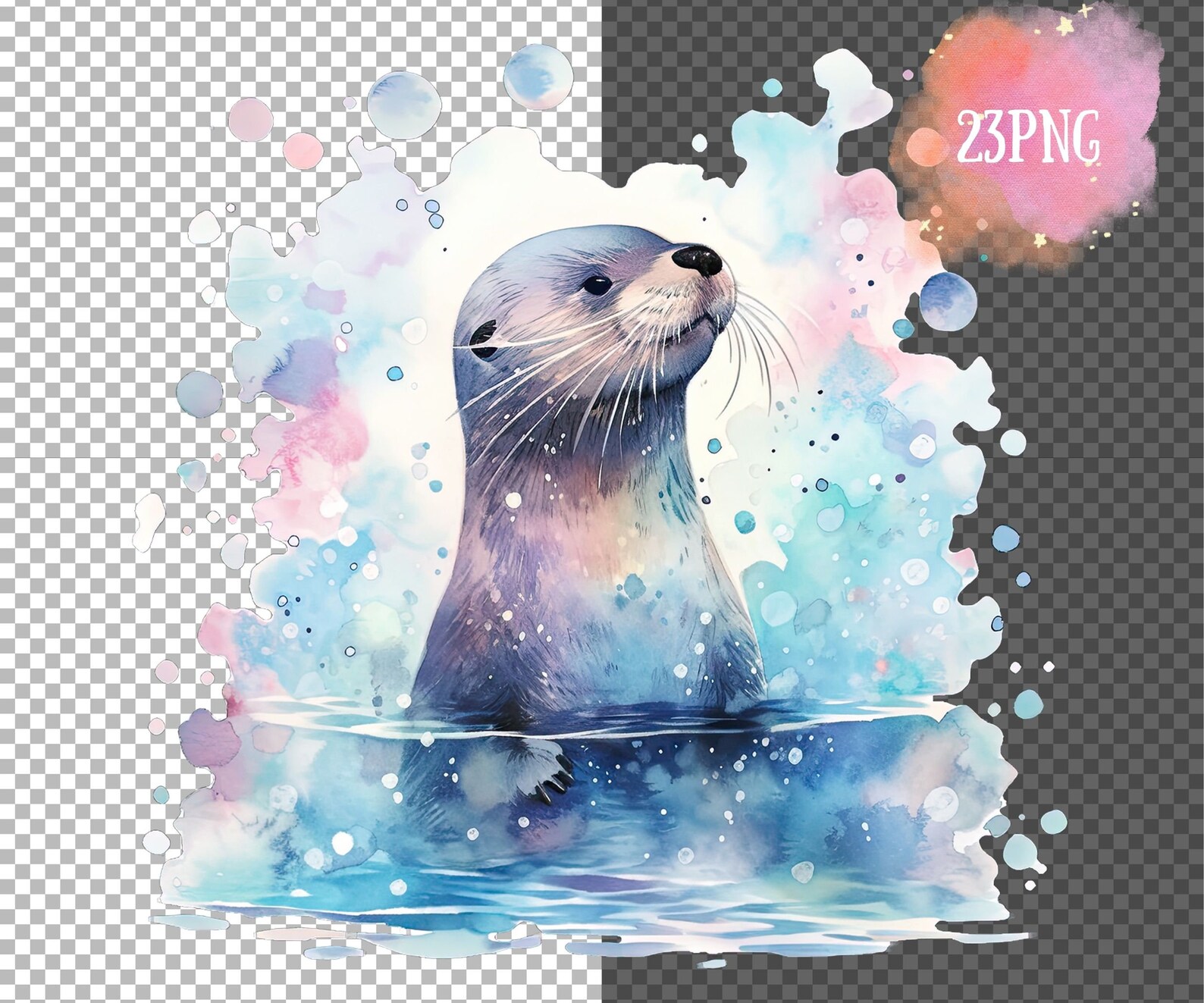 Chubby Otters Watercolor Clipart Cute Kawaii Cartoon Sea Otters, Baby ...
