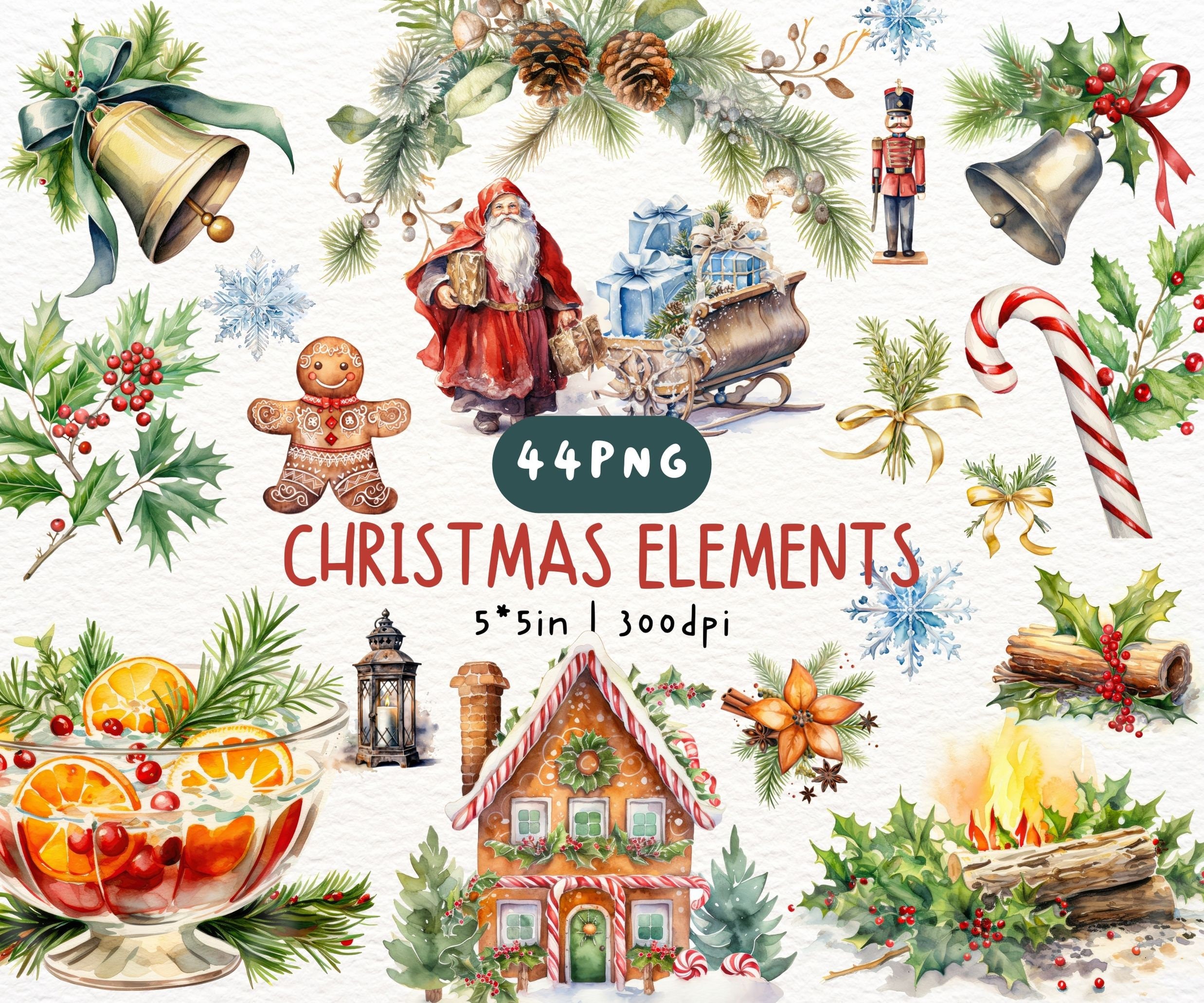 Watercolor Christmas Clipart Collection, Christmas Clip Art Bundle ...
