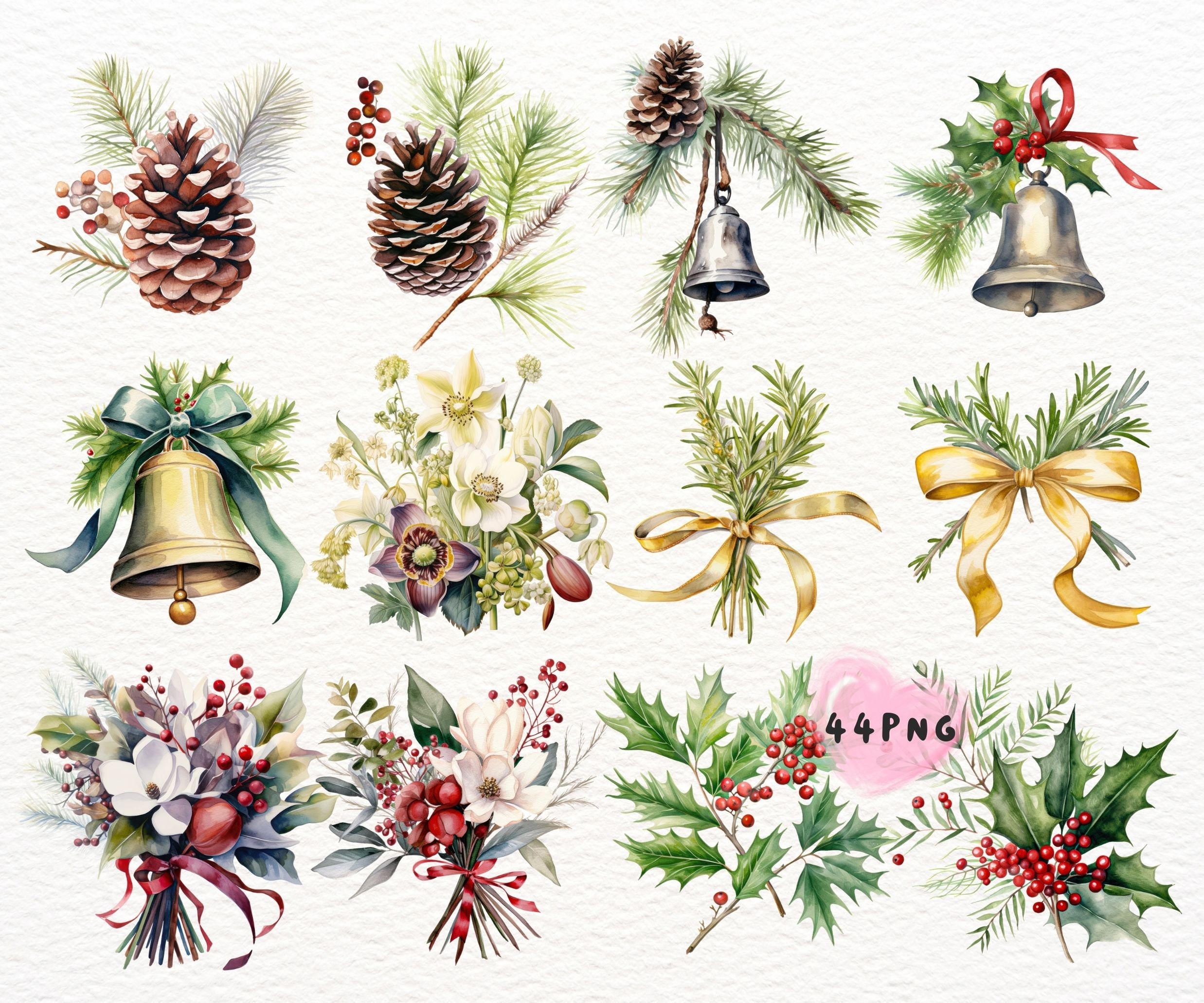 Watercolor Christmas Clipart Collection, Christmas Clip Art Bundle ...