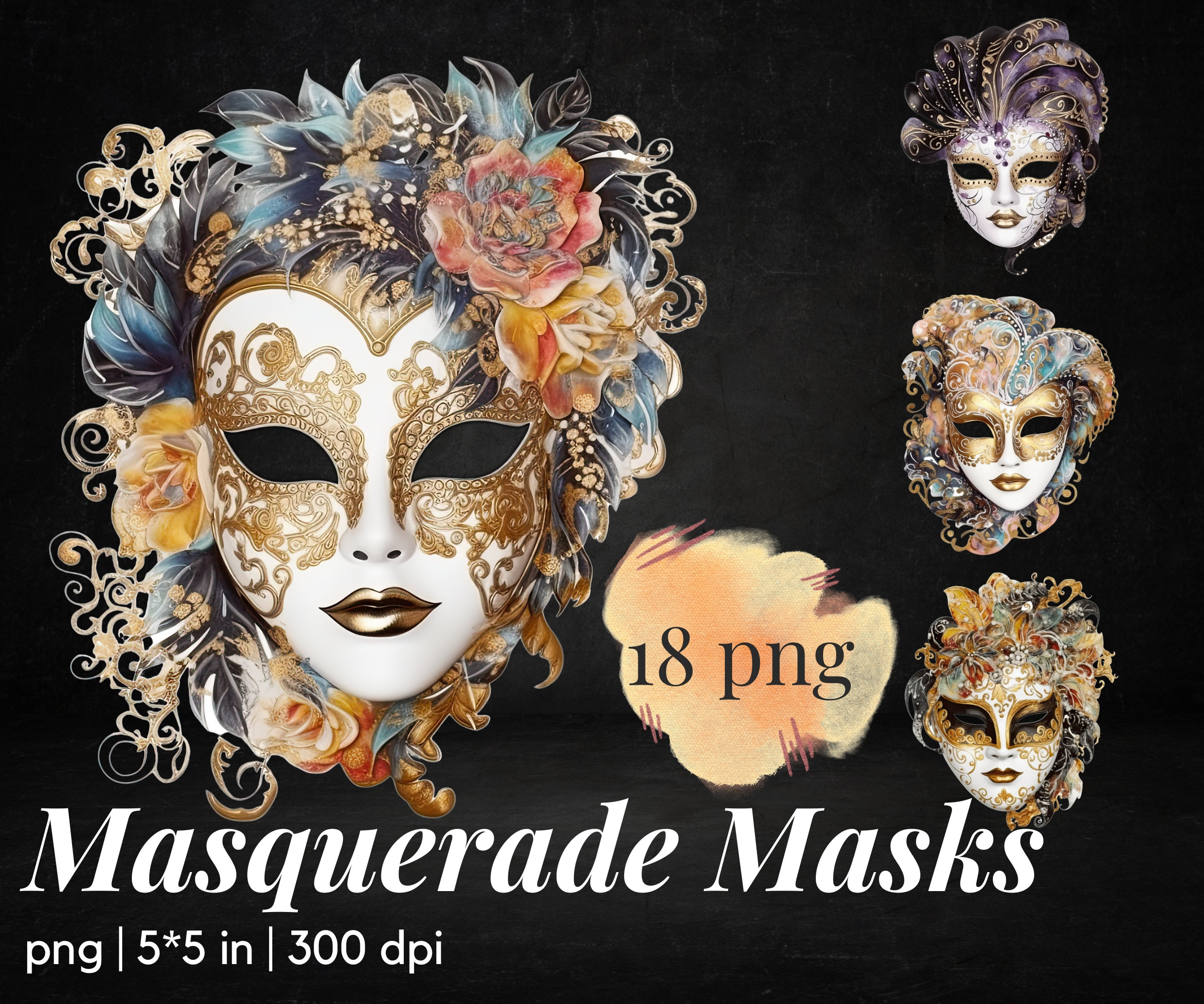 Vintage Venetian Masks Clipart Collection - Set of 18, Italian Volto ...