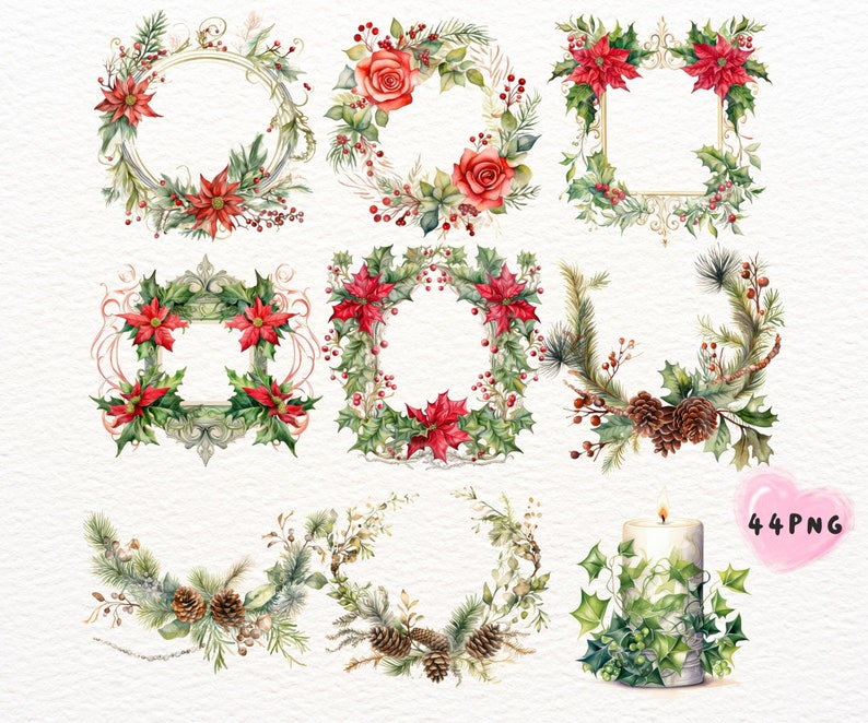 Watercolor Christmas Clipart Collection, Christmas Clip Art Bundle ...