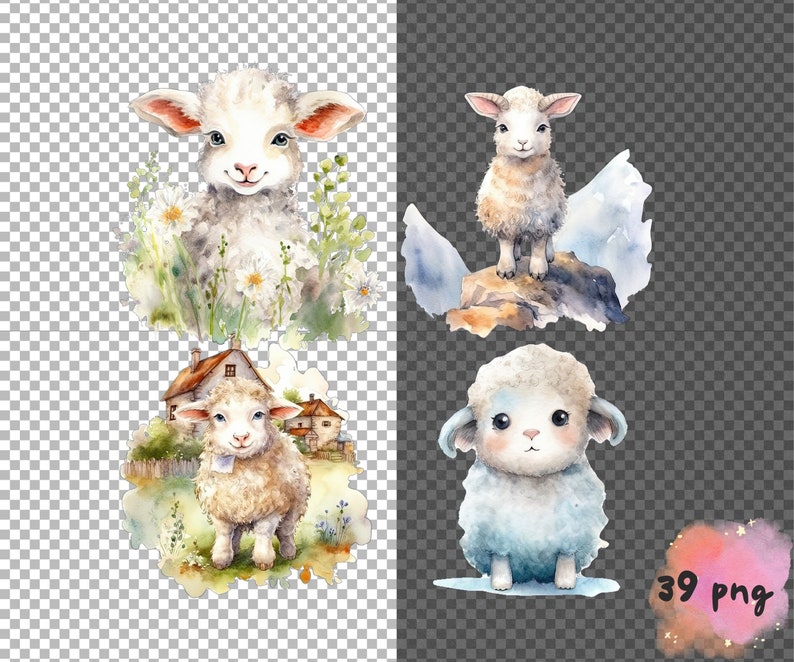Chubby Sheep Watercolor Clipart Cute Kawaii Cartoon Sheep - Etsy