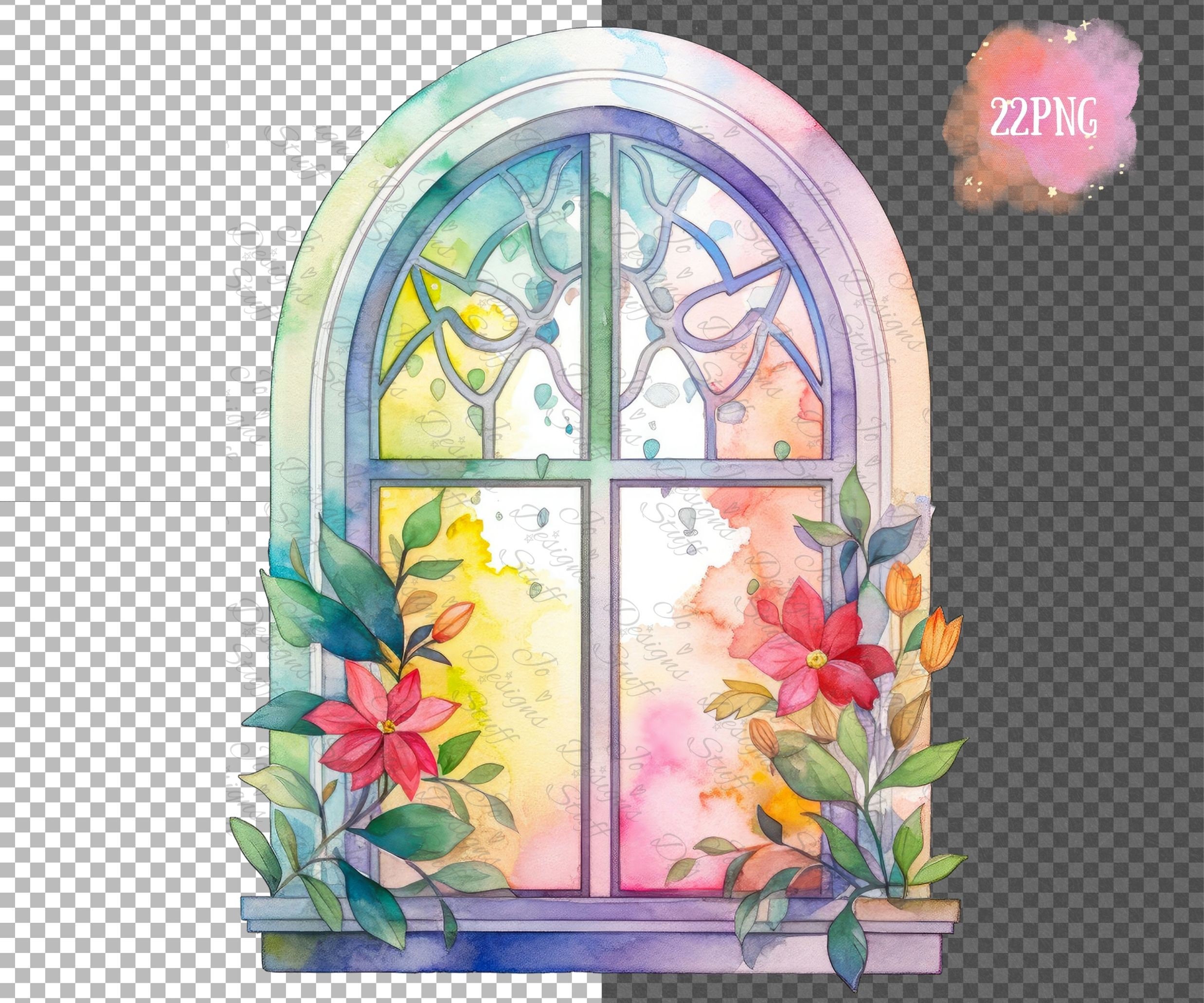 Watercolor Window Clipart-spring, Flowers and Windows,cute Cozy Classic ...