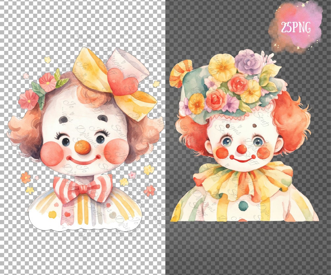 Watercolor Baby Clown Clipart Cute Cartoon Pastel Color - Etsy