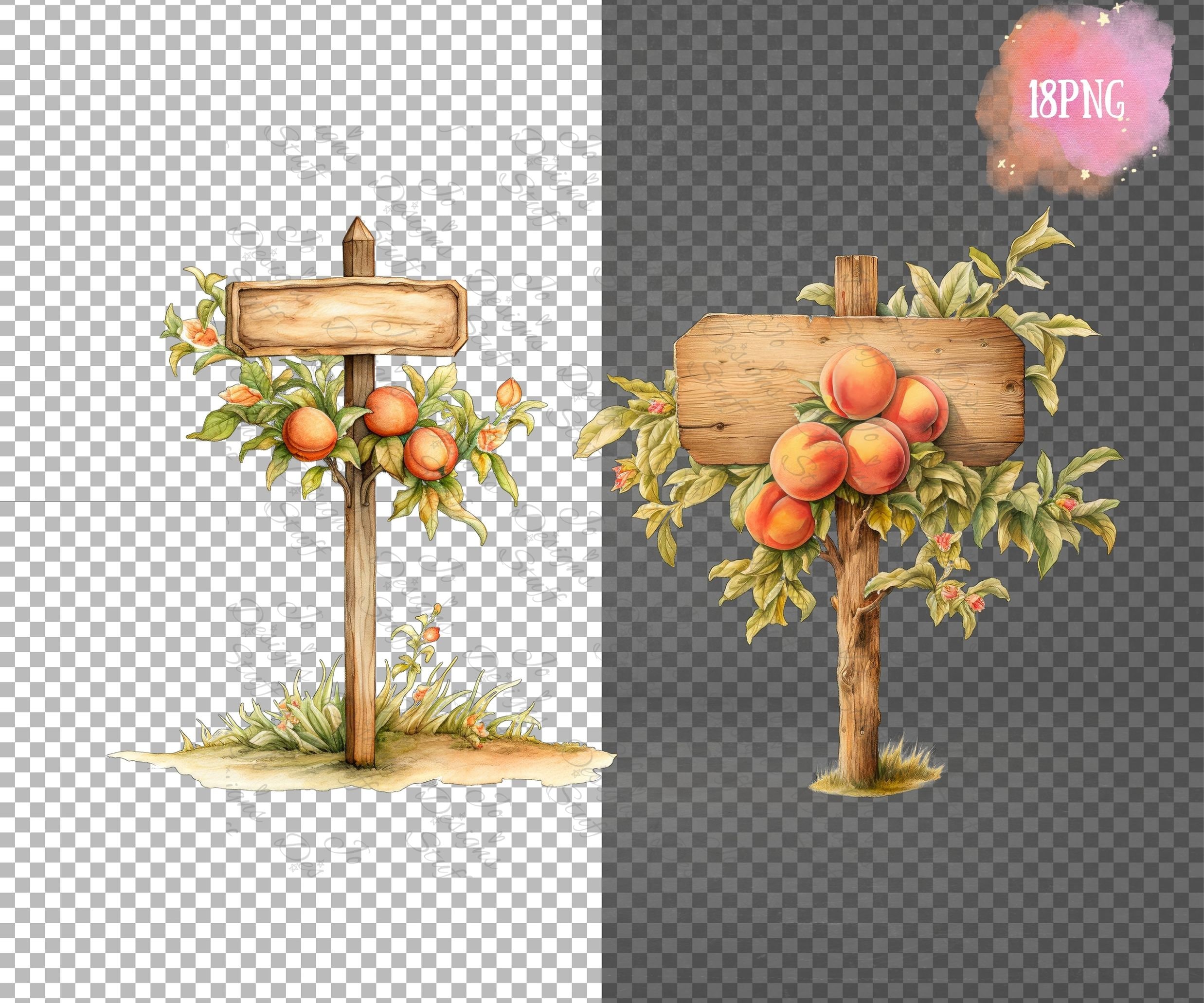 Watercolor Wooden Fruit Signs Clipart Vintage Village Rustic - Etsy