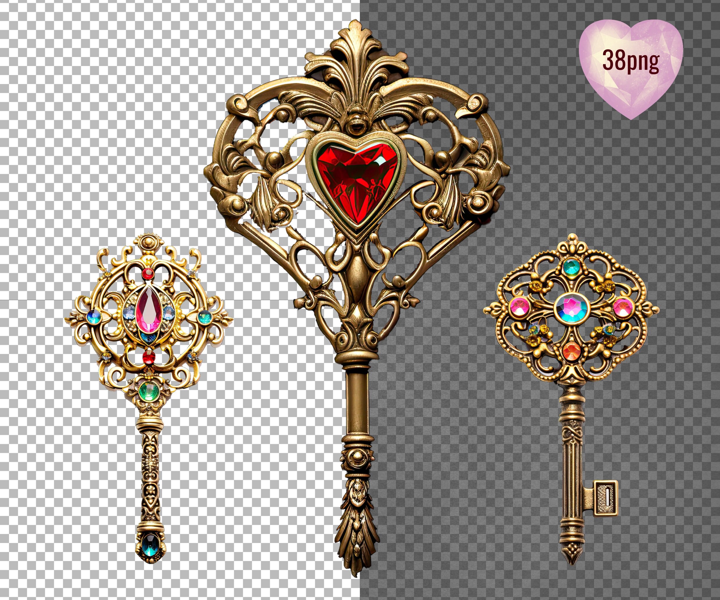 Metal Key Clipart, Vintage Victorian Engraved Metal Key With Gemstone ...
