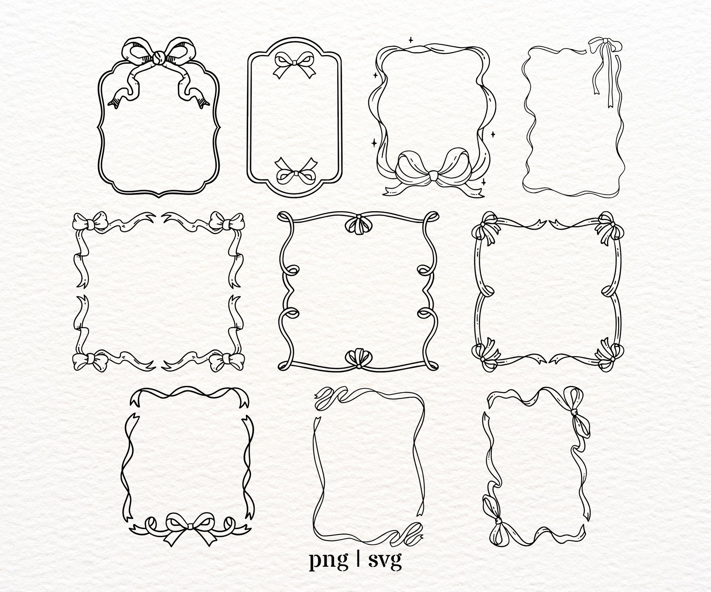 Ribbon Frame SVG PNG – Hand-drawn Bow Borders for Scrapbooking ...