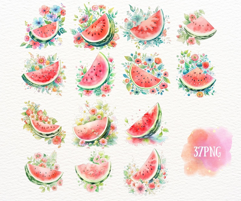 Watermelon Watercolor Clipart, Decorative Frame, Line, Leaf, Fruit ...