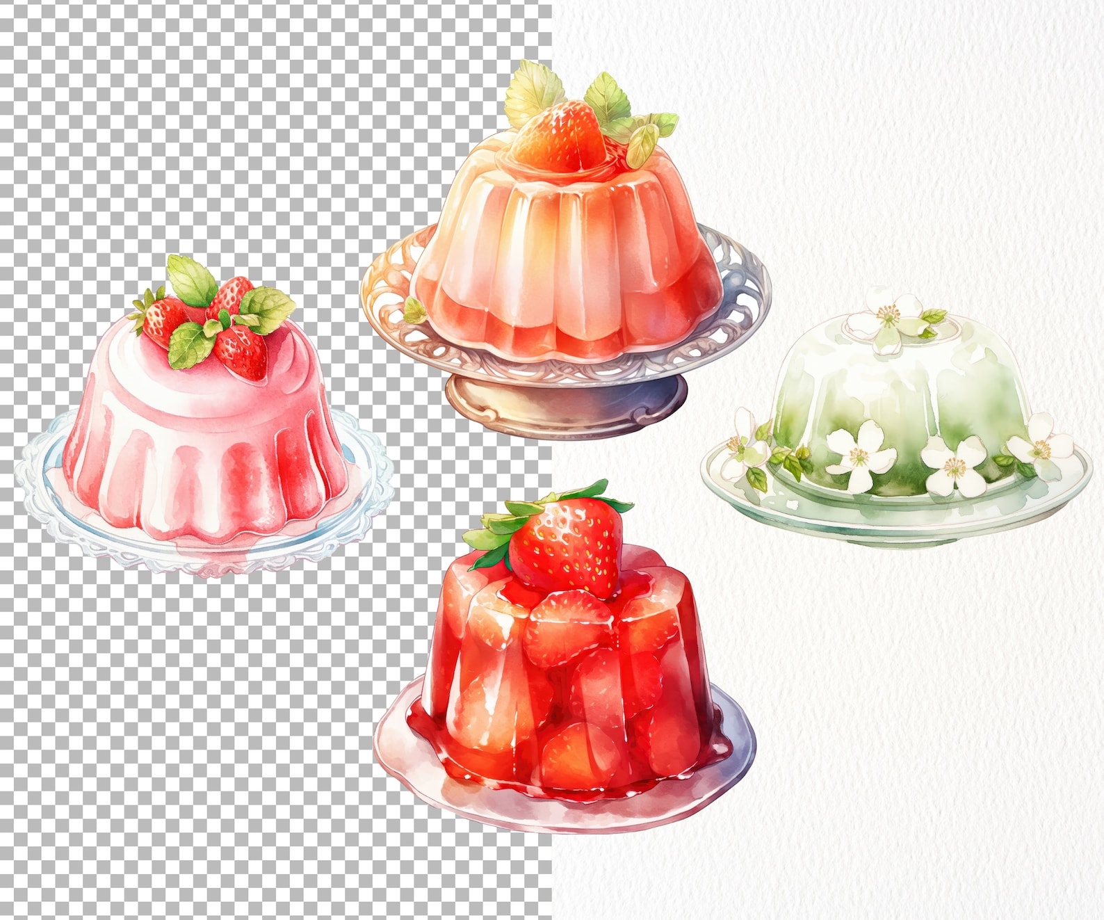 Jello Cliparts, Cute Jelly Clipart,watercolor Jello,floral Jello,herbal ...