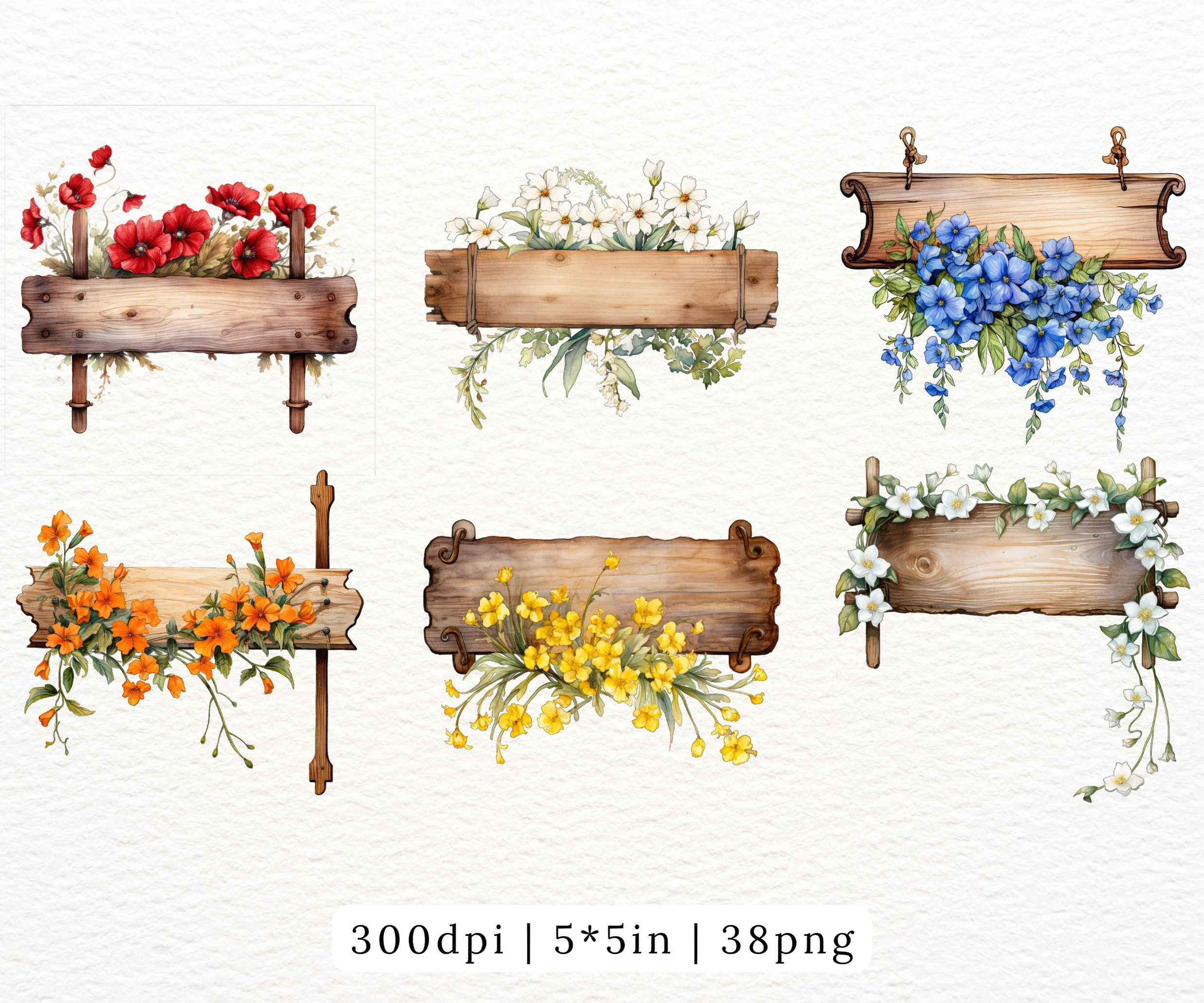Watercolor Wooden Signs Clipart, Vintage Village Rustic Road and Door ...