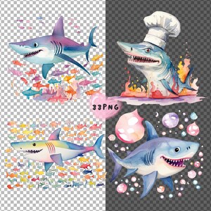 Watercolor Shark PNG Clipart,33 Cute Ocean Sharks With Bubbles, Coral ...