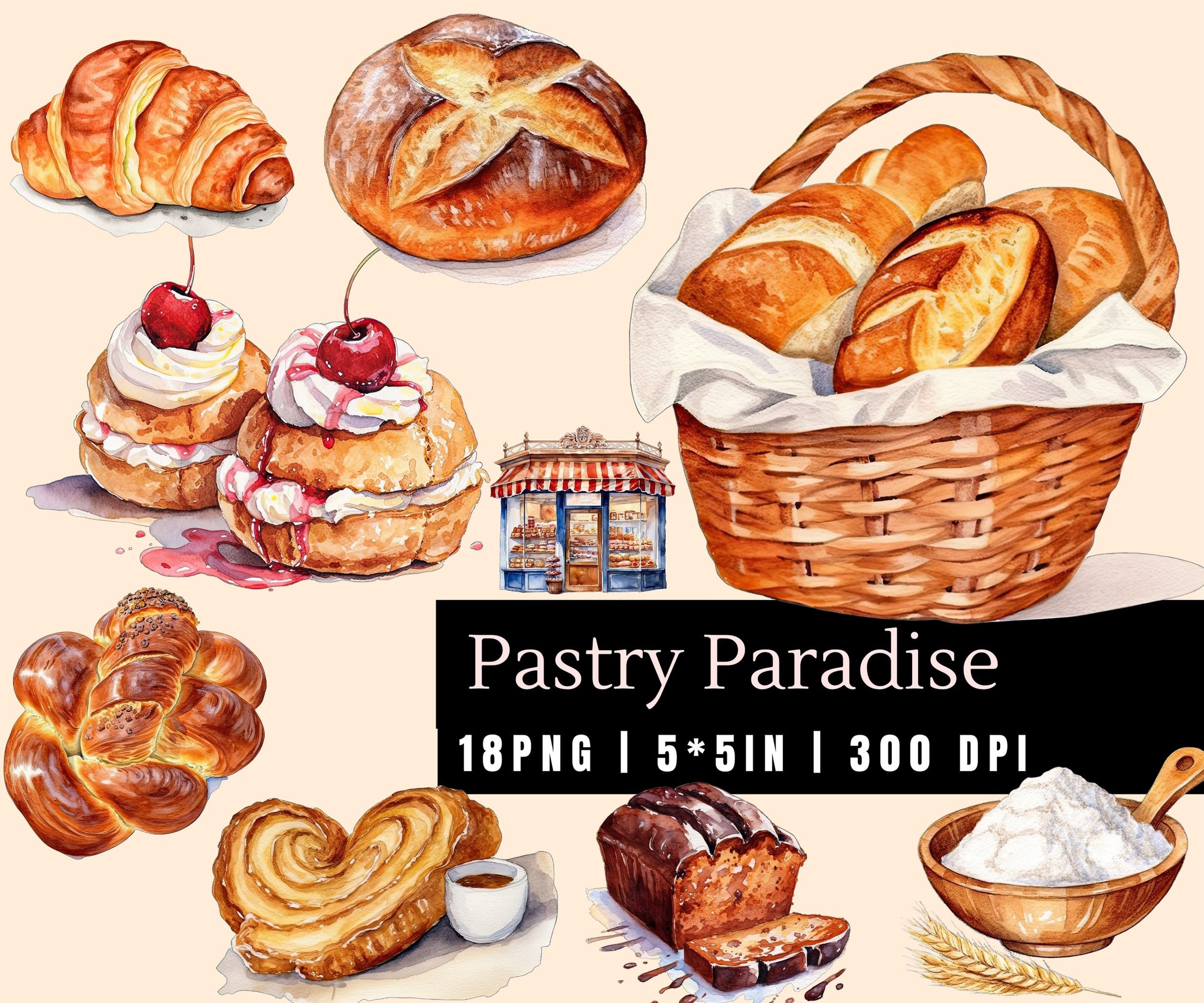 Bakery Food Clipart Collection Vintage Watercolor Pastry - Etsy