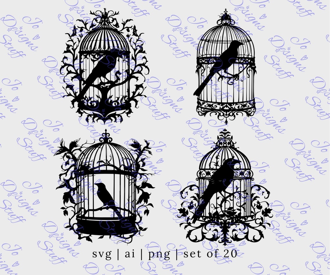 SVG Bird Cages - Vintage Bird Cage With Raven With Botanical Vector ...