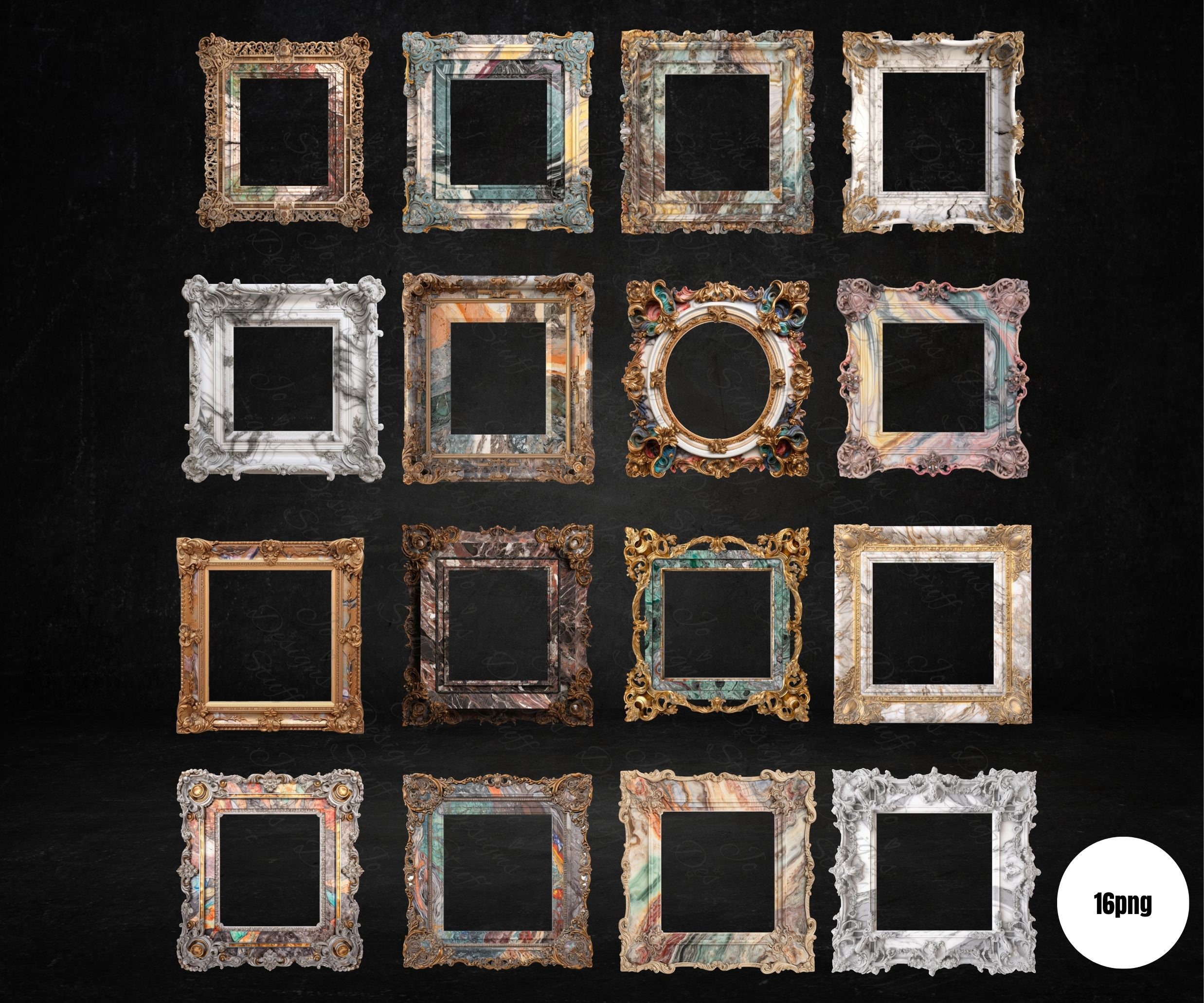 Marble Texture Frames Clipart - Printable Elegant Frames, Junk Journal ...