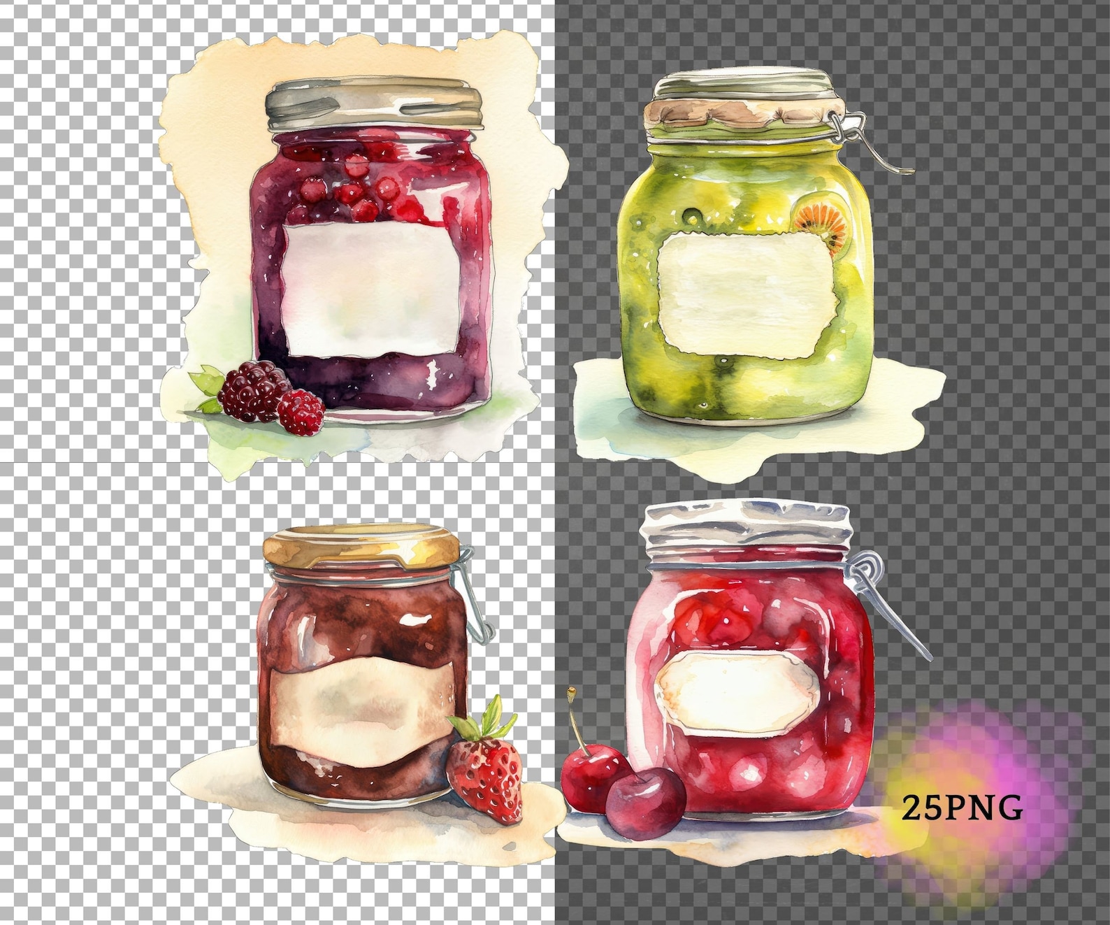 Watercolor Jam Clipart,jam Jars With Blank Labels,farmers Market Art ...