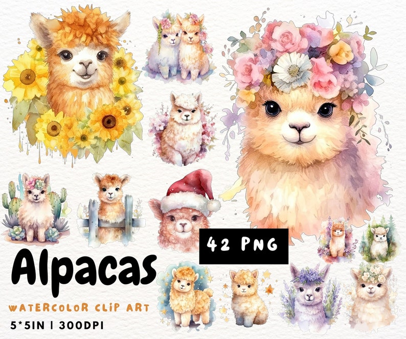 Chubby Alpaca Watercolor Clipart Cute Kawaii Cartoon - Etsy
