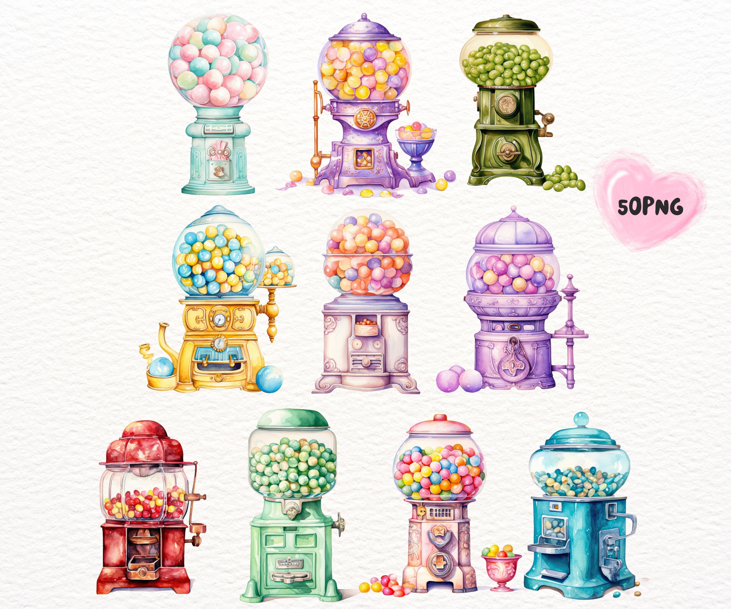 Candy Machine Clipart Bundle Vintage Watercolor Gumball Candy - Etsy