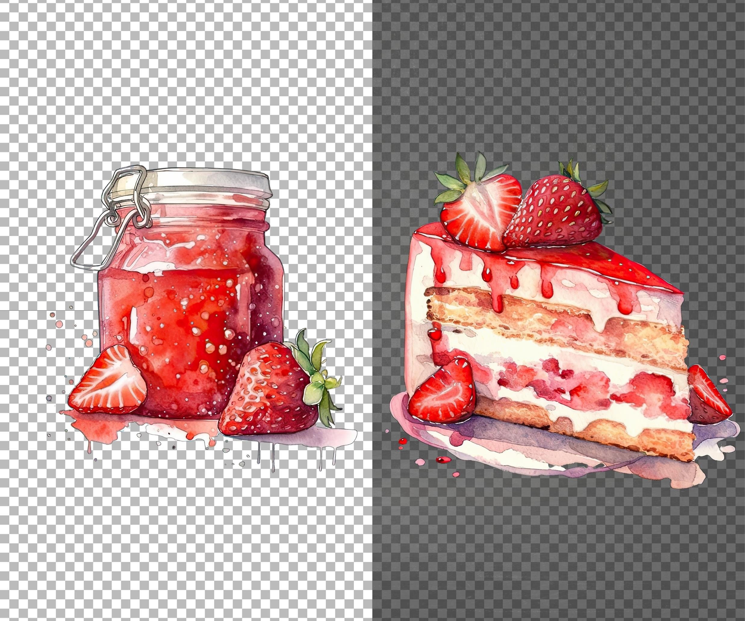 Strawberry Desserts Clipart Bundle Summer Watercolor Sweet Food ...