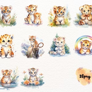 Chubby Tiger Watercolor Clipart - Kawaii Cartoon Tiger Art, Baby Tigers ...