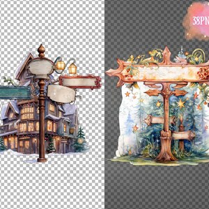 Watercolor Wooden Sign Clipart, Vintage Forest Magical Road Signs With ...