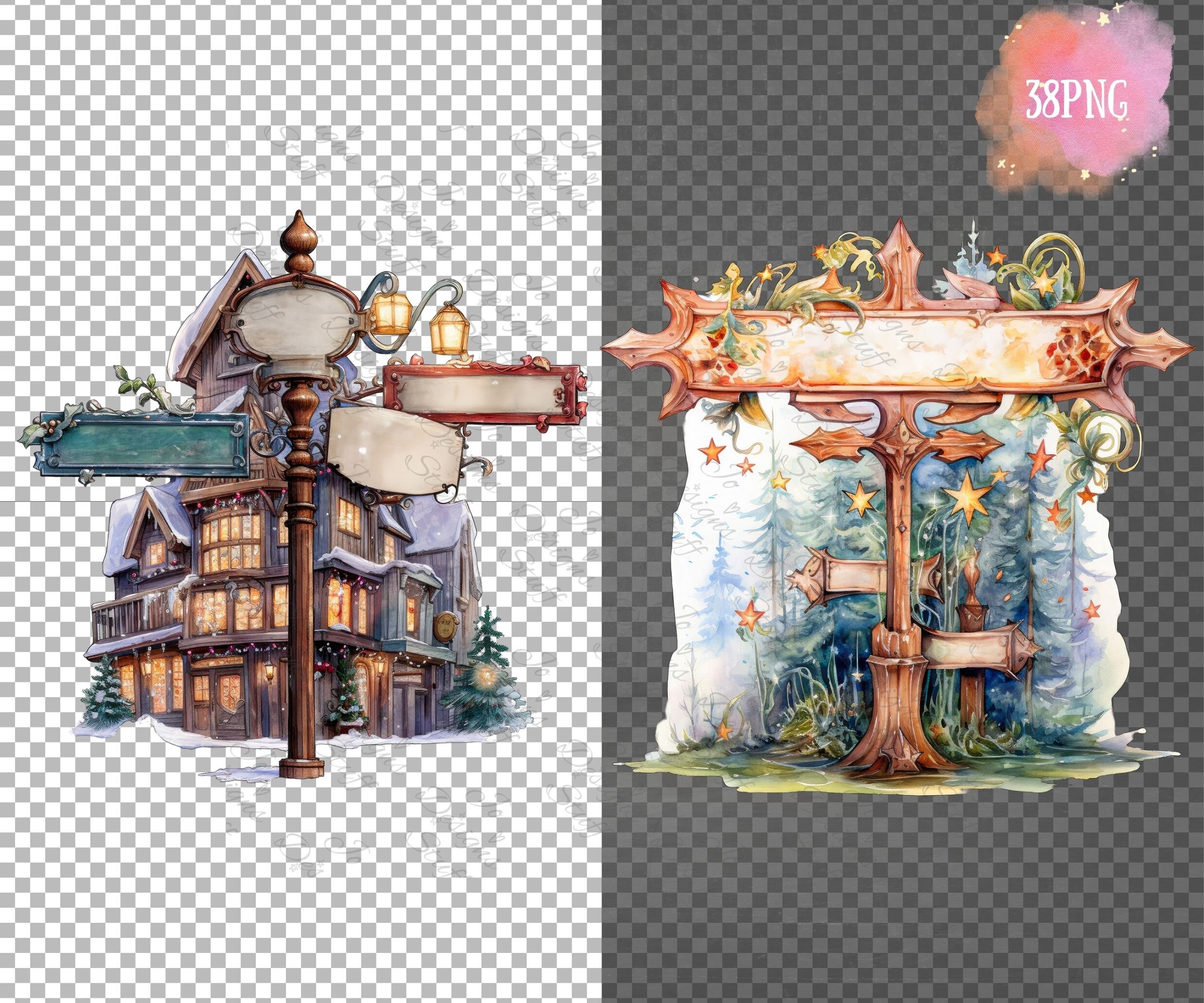 Watercolor Wooden Sign Clipart, Vintage Forest Magical Road Signs With ...