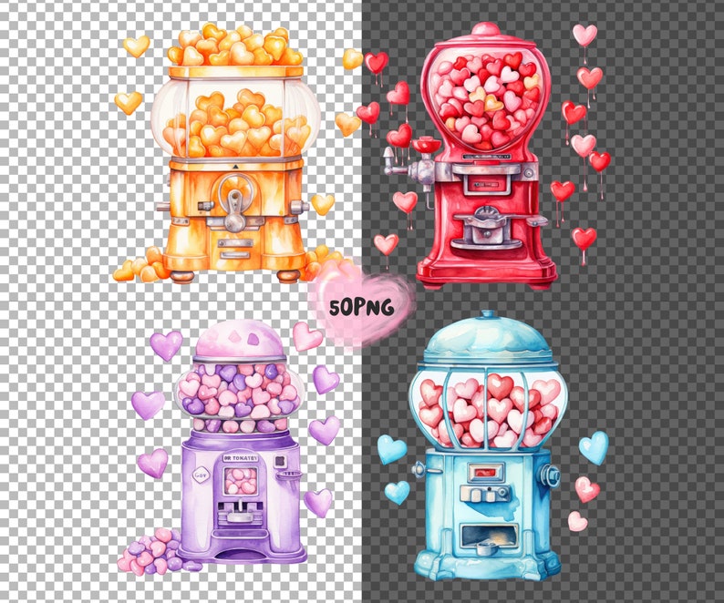 Candy Machine Clipart Bundle, Vintage Watercolor Gumball Candy Machines ...
