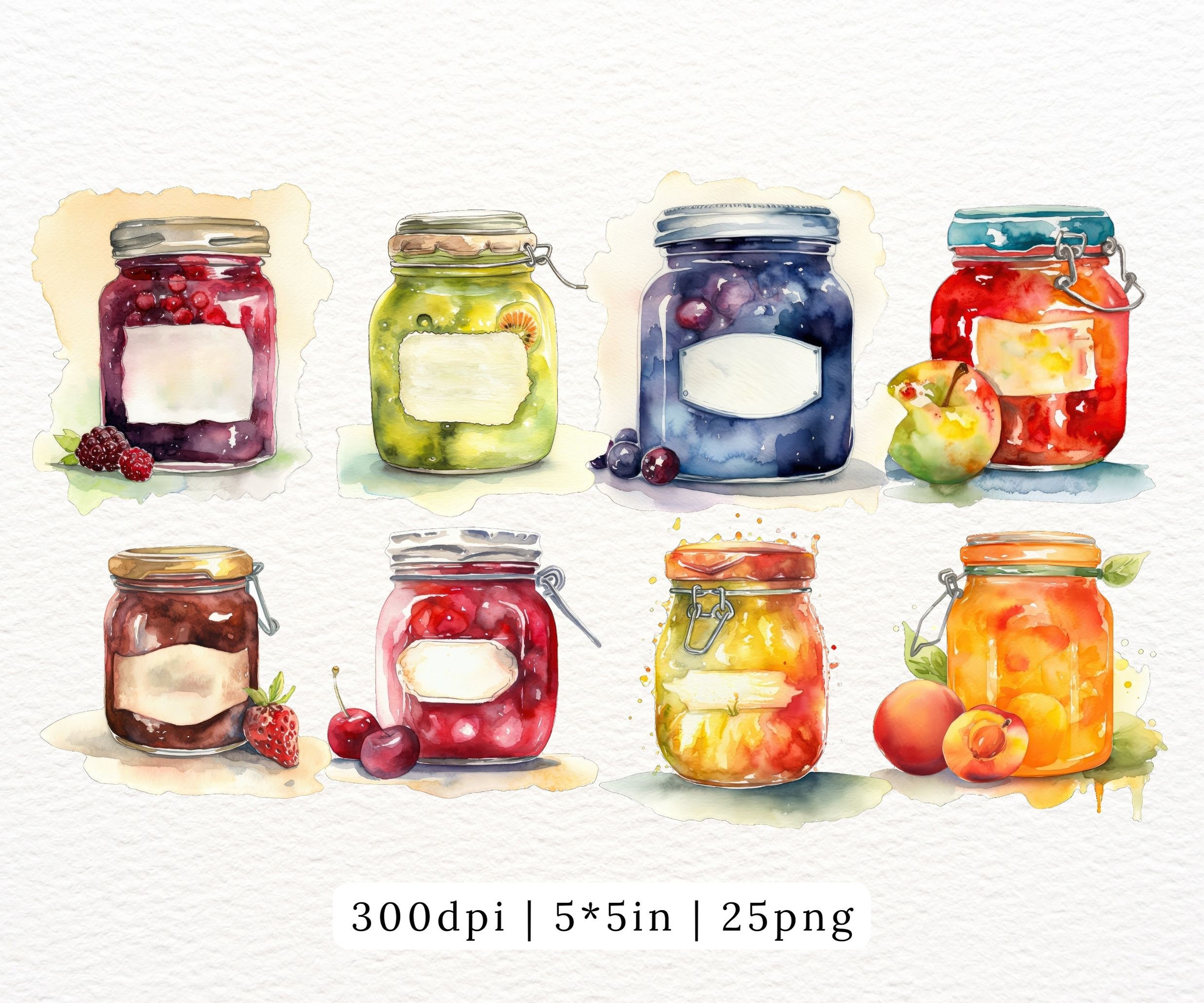 Watercolor Jam Clipart,jam Jars With Blank Labels,farmers Market Art ...