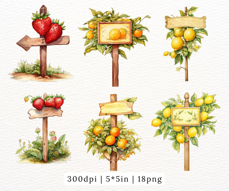 Watercolor Fruit Sign PNG Clipart Vintage Wooden Orchard Signs for ...