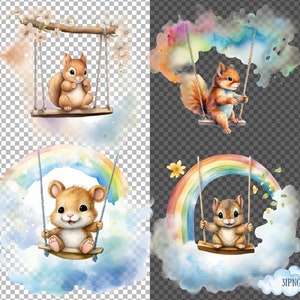 Watercolor Baby Animals on Swings PNG - Cute Nursery Animal Clipart ...