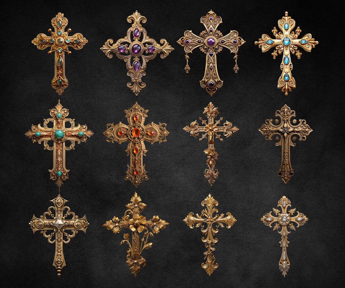 Metal Cross Clipart,vintage Victorian Engraved Gold Cross Pendant With ...
