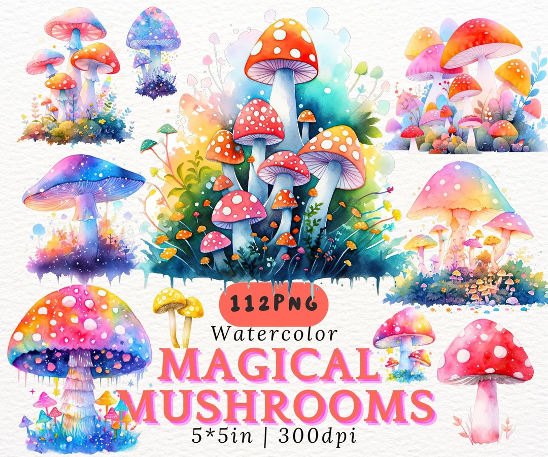 Watercolor Magic Mushroom PNG Clipart,112 Fantasy Toadstools for Fairy ...