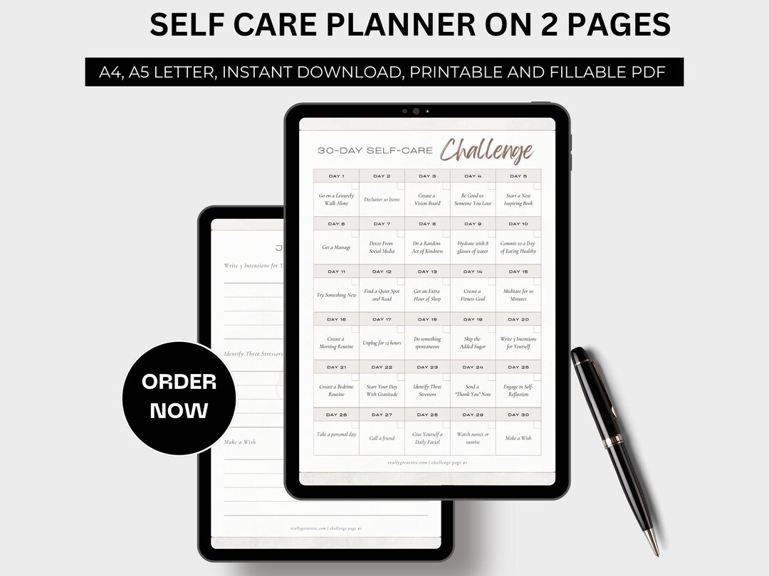 Boho 30 Day Self-care Challenge Planner, Wellness Journal (PDF) - Etsy
