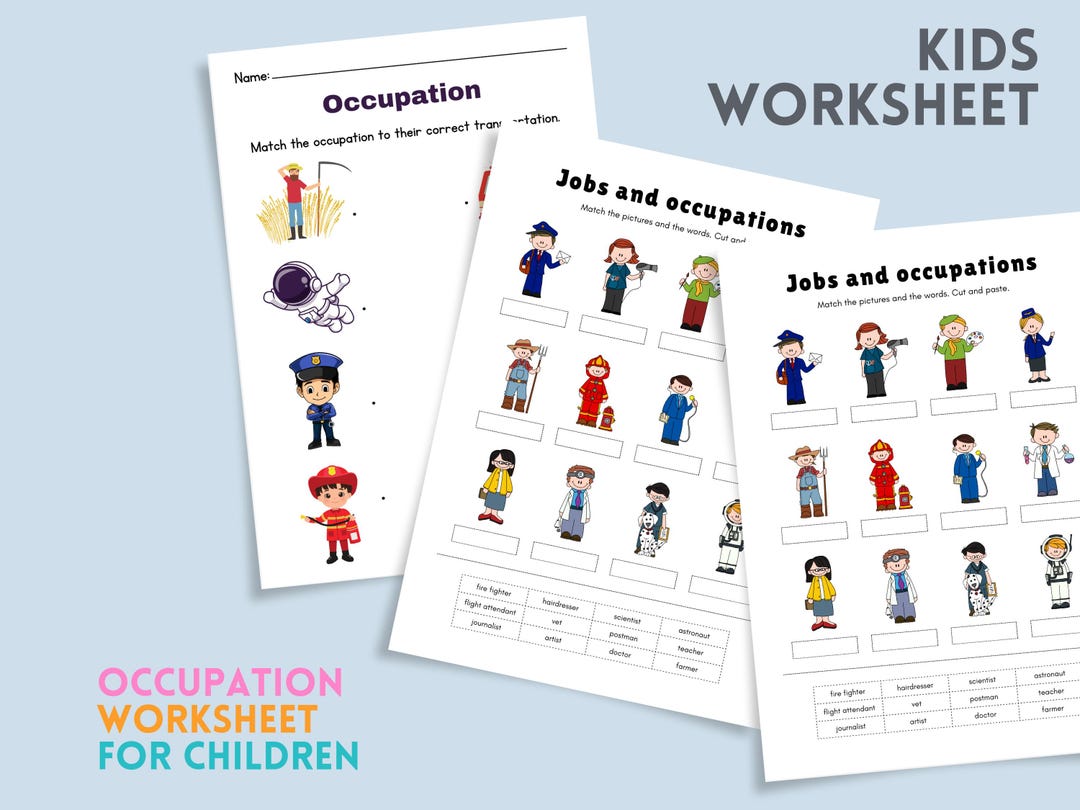 Kids Occupation Worksheet, Printable Activity Book, Matching Pictures ...