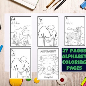 Alphabet Coloring Pages, Kids Learning Activity (PDF, PNG) - Etsy