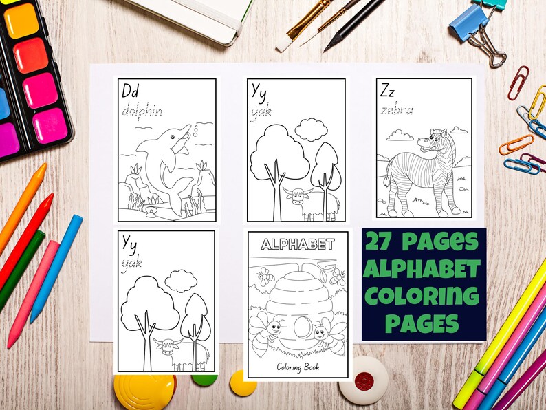 Alphabet Coloring Pages, Kids Learning Activity (PDF, PNG) - Etsy
