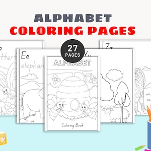 Alphabet Coloring Pages, Kids Learning Activity (PDF, PNG) - Etsy