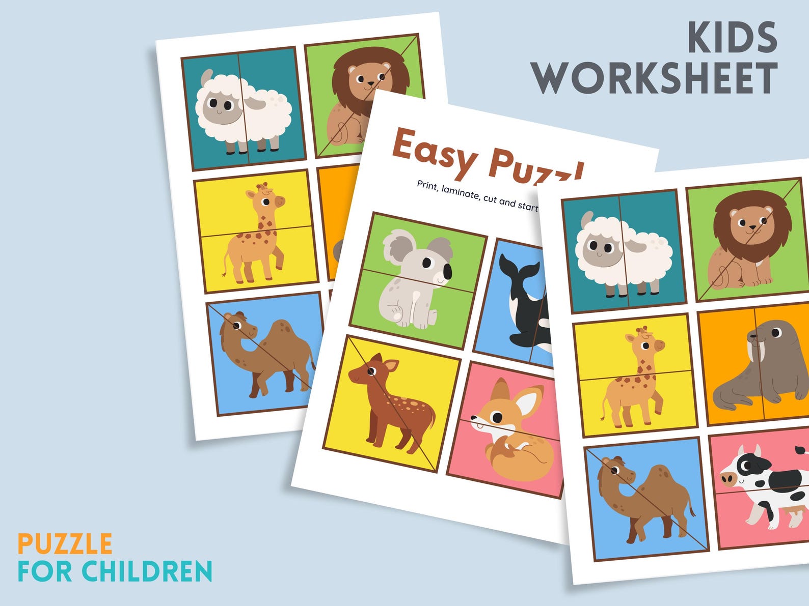 Kids Animal Matching Puzzle, Printable Learning Game (PDF & PNG) - Etsy