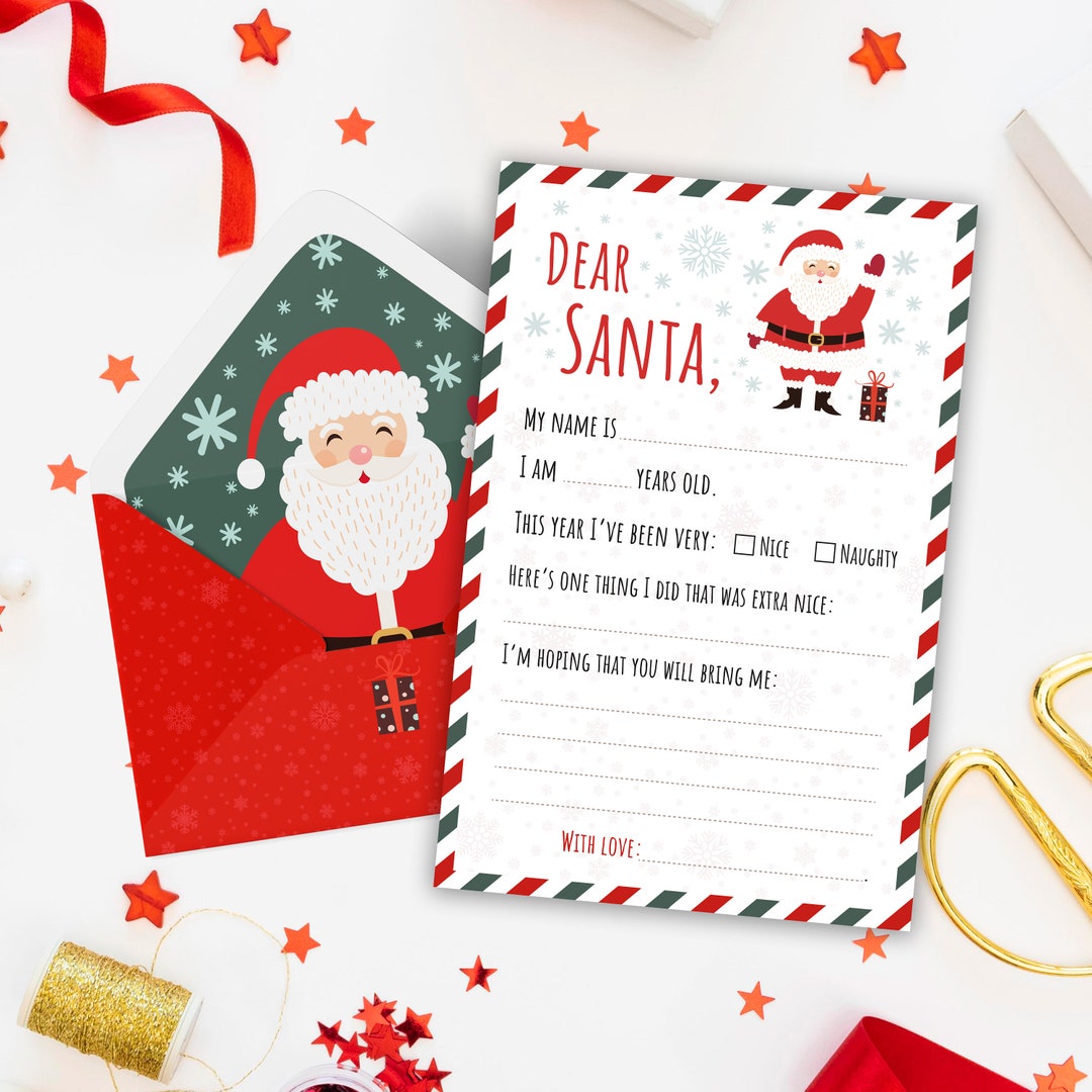 Printable Letter to Santa With Envelope Letters to Santa Santa Kit Dear ...
