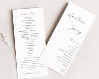 Posh Wedding Program Template, Modern Order of Service, Ceremony Itinerary, Editable, Printable ...