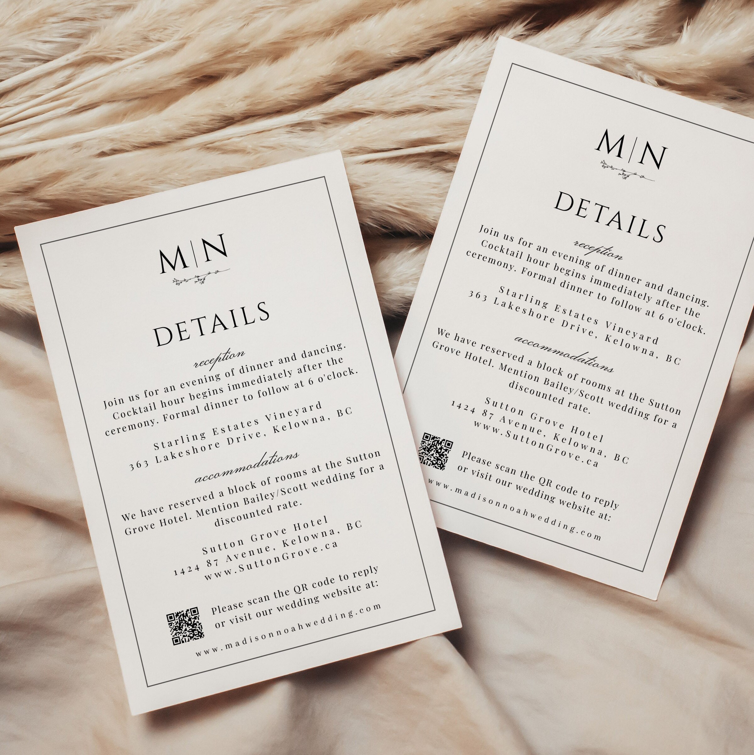 Classic Wedding Details Card, Details Card With QR Code, Wedding Insert ...