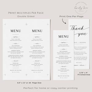 Minimalist Wedding Menu and Thank You Card, Wedding Menu Thank You ...